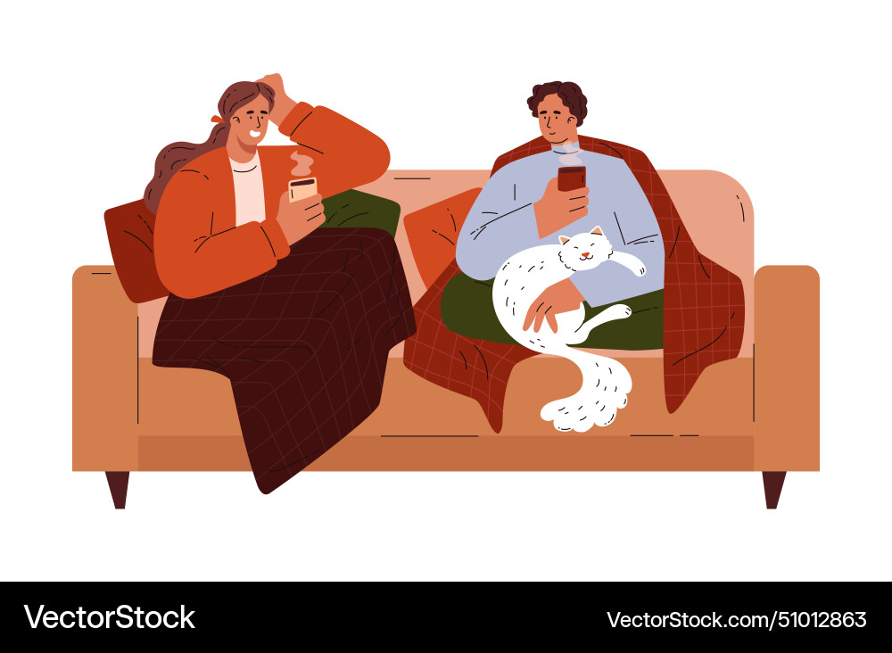 Young couple and cat relaxing Royalty Free Vector Image