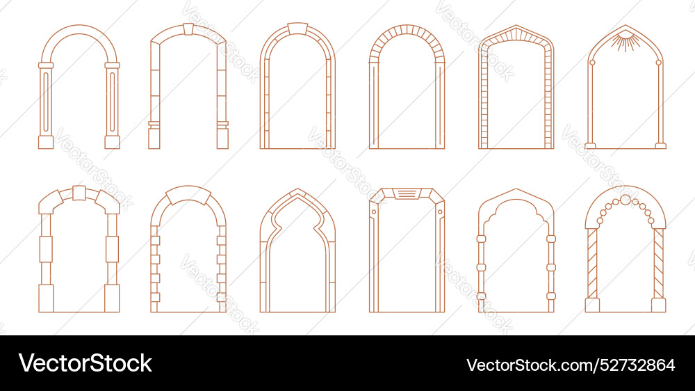 Art deco arch windows and boho door frames Vector Image