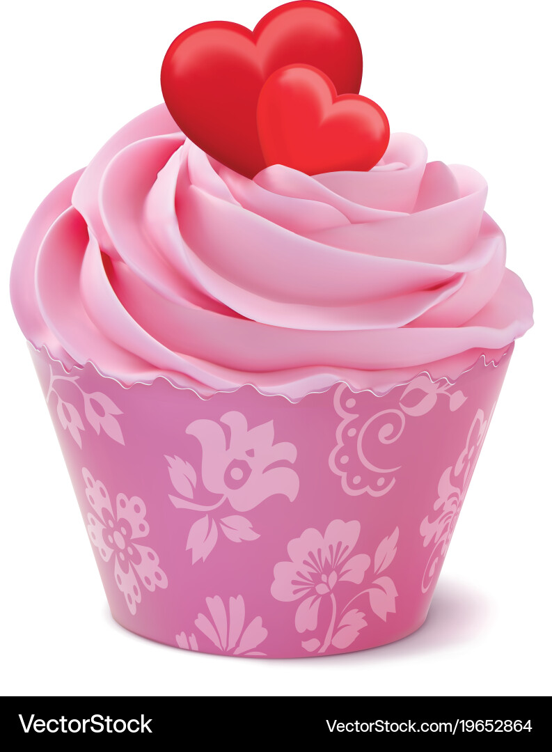 Cupcake or muffin decorated with hearts isolated Vector Image