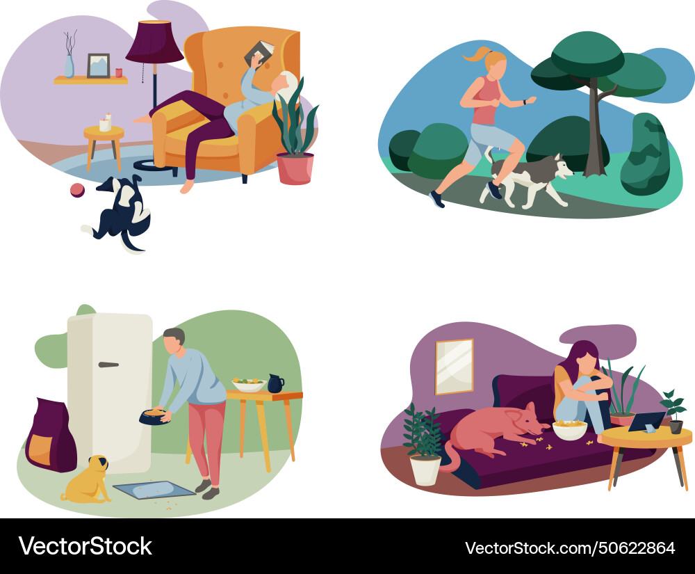Dogs masters compositions set Royalty Free Vector Image
