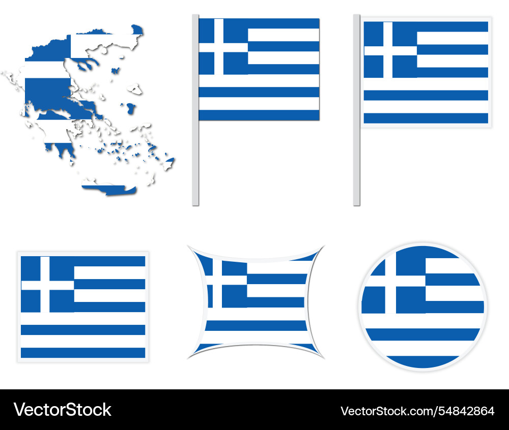 Greece flags on many objects Royalty Free Vector Image