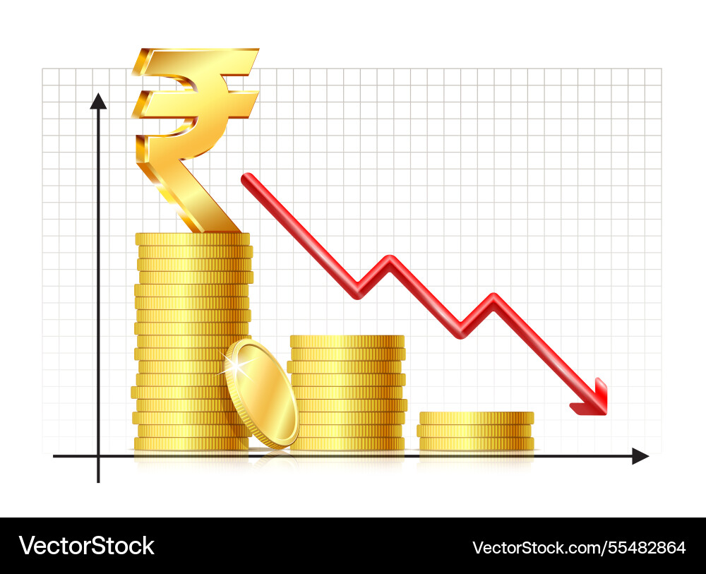 Red arrow chart falls down and symbol Royalty Free Vector