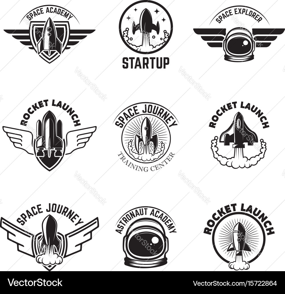 Space Launch & Astronaut Academy Labels Vector Image
