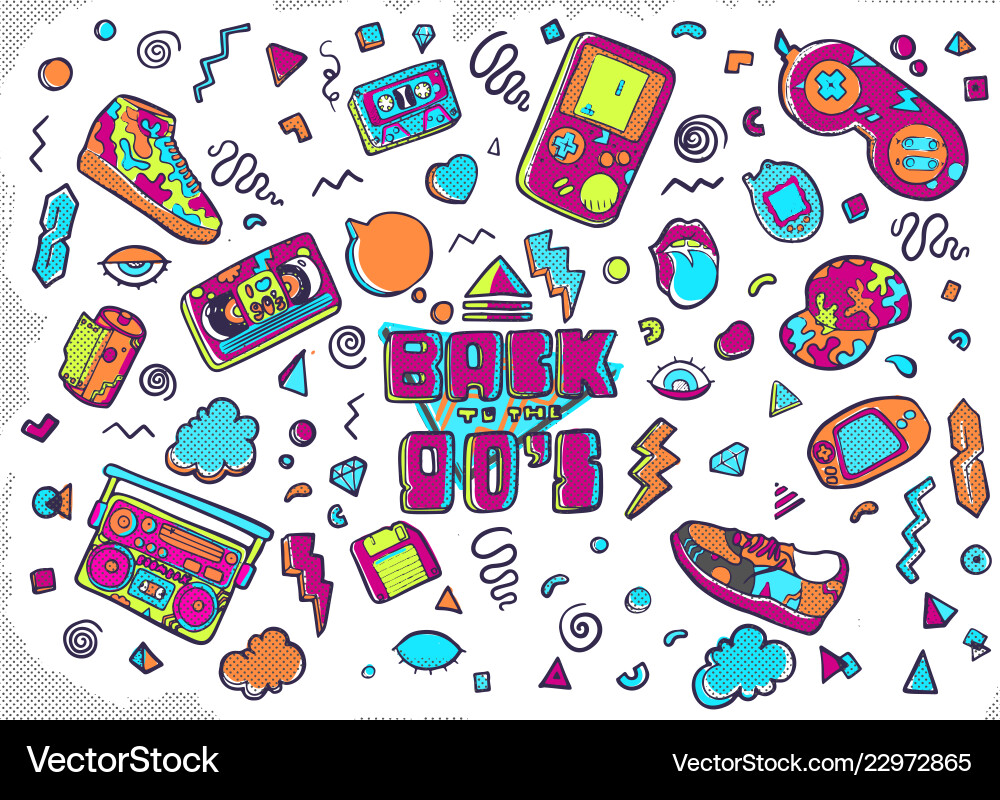 90s Retro Party Icons Royalty Free Vector Image