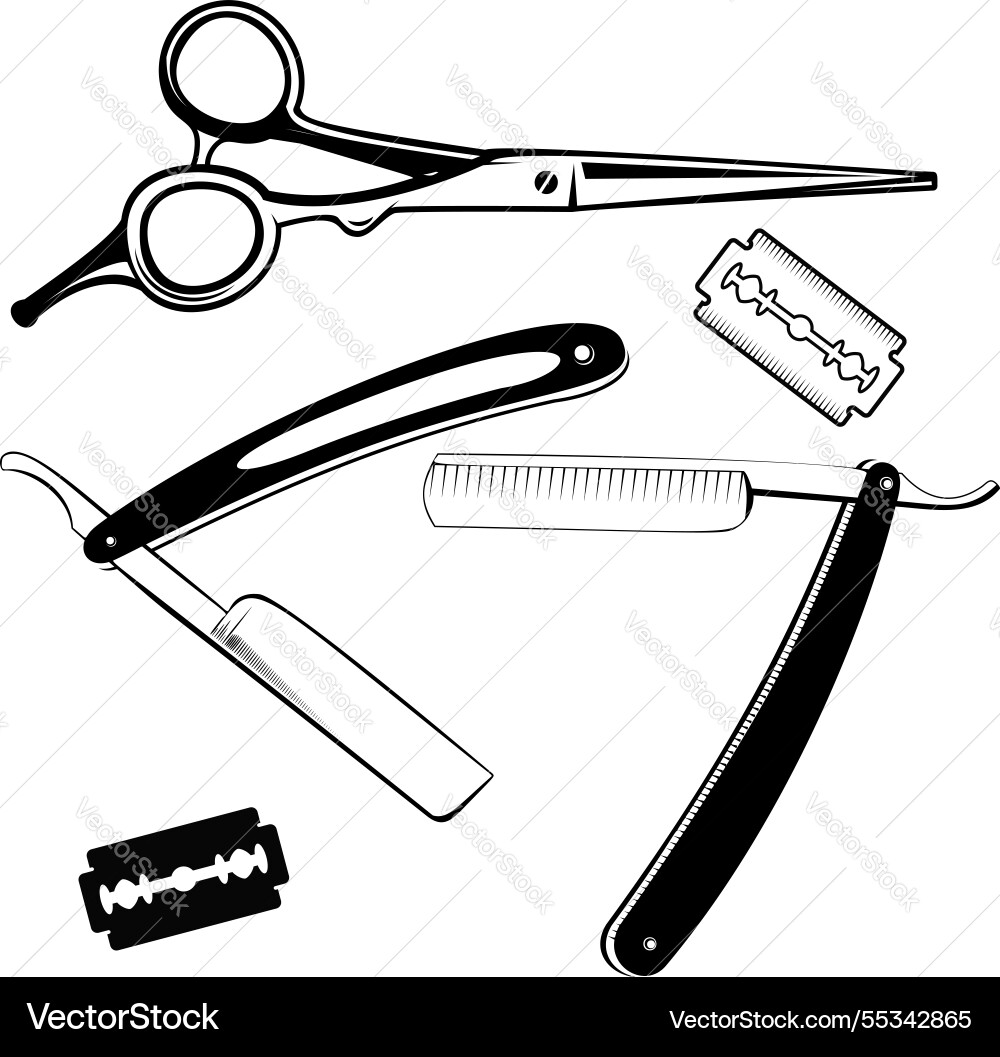 A set of four razors and scissors Royalty Free Vector Image