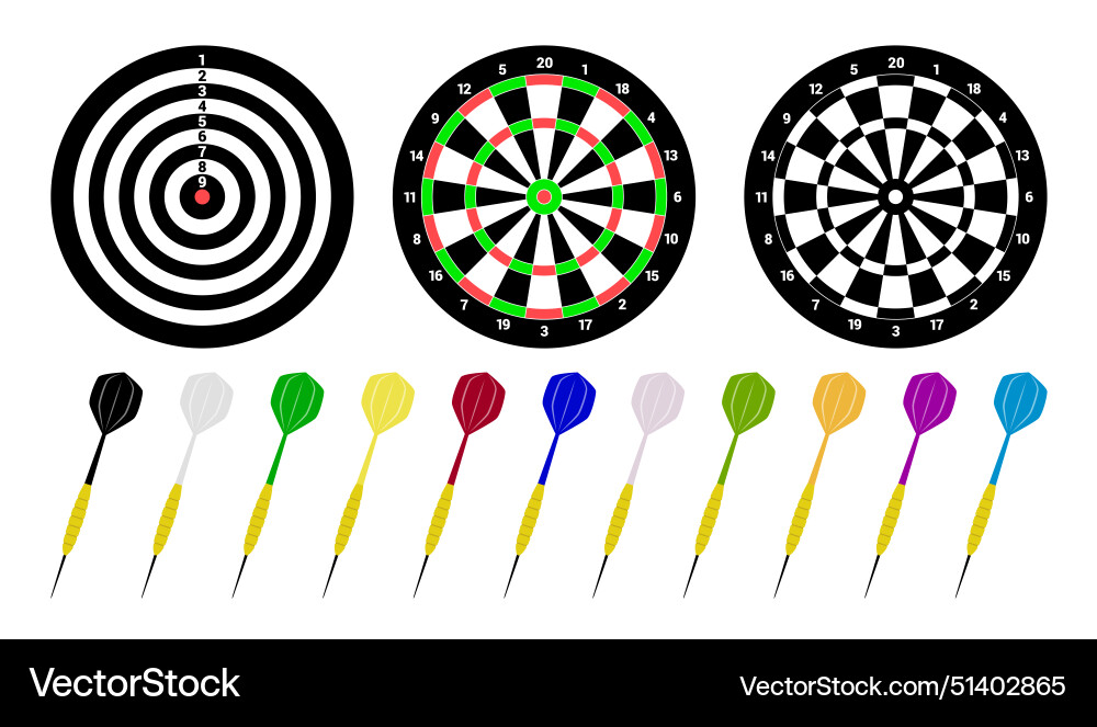 Dartboards with colorful darts Royalty Free Vector Image