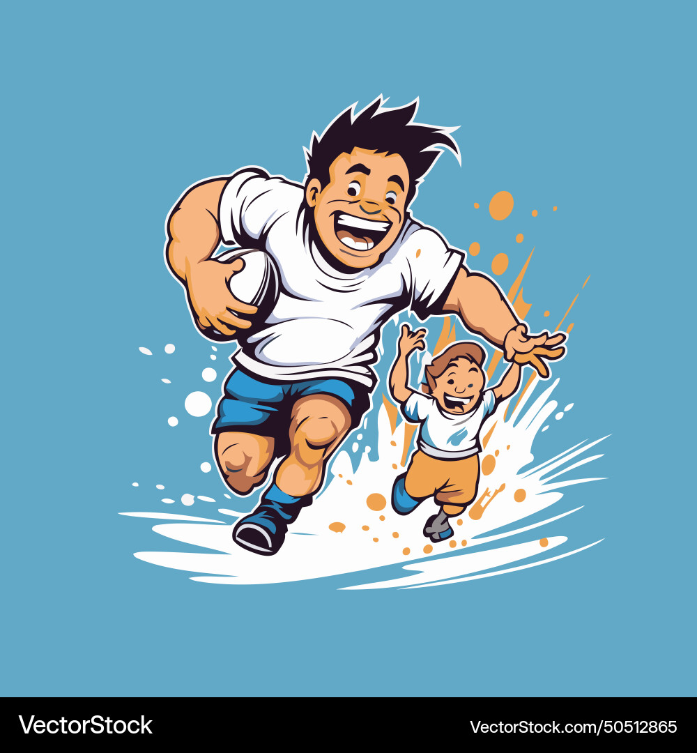 Father and son running jumping in cartoon Vector Image