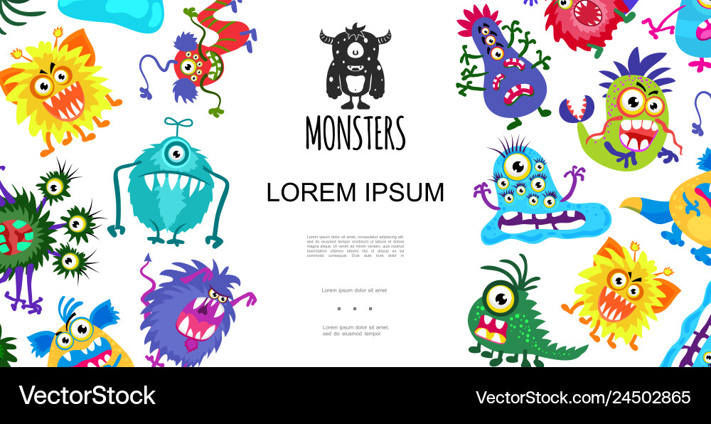 Funny cute colorful monsters concept Royalty Free Vector