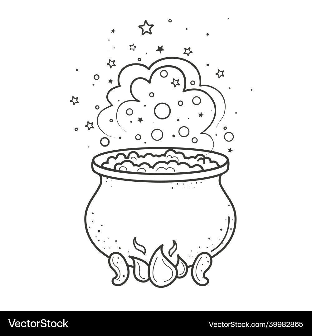 Halloween witch cauldron for coloring bookline Vector Image