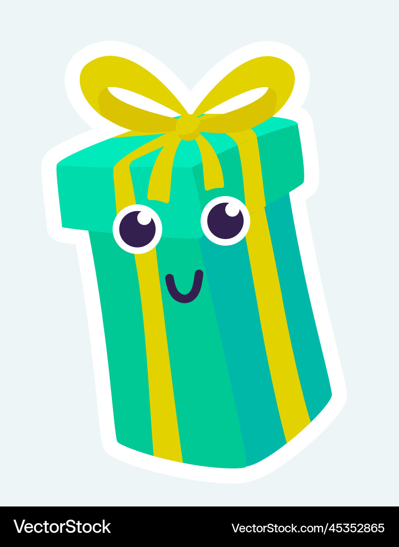 Happy gift in box with bow and cute face Vector Image