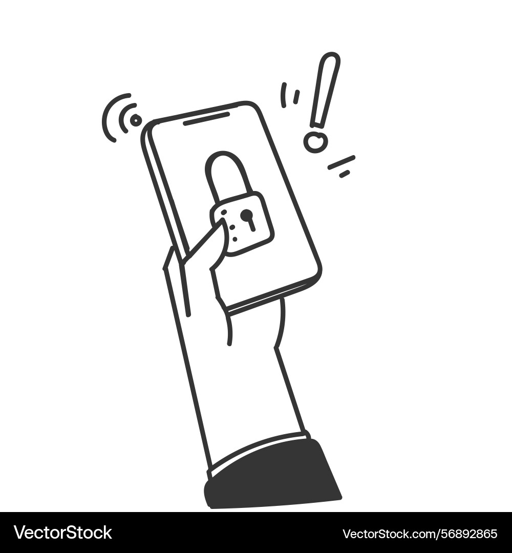 Mobile phone locked with padlock in doodle Vector Image