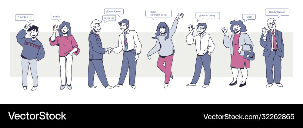 Multilingual people cartoon characters Royalty Free Vector