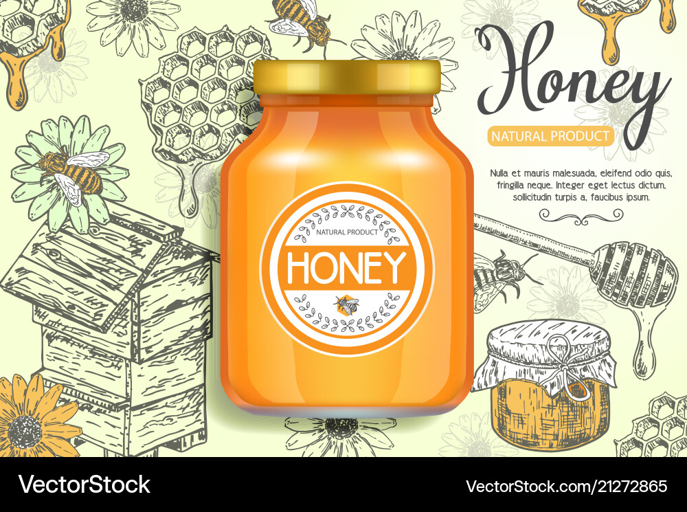 Natural honey ads poster template Royalty Free Vector Image