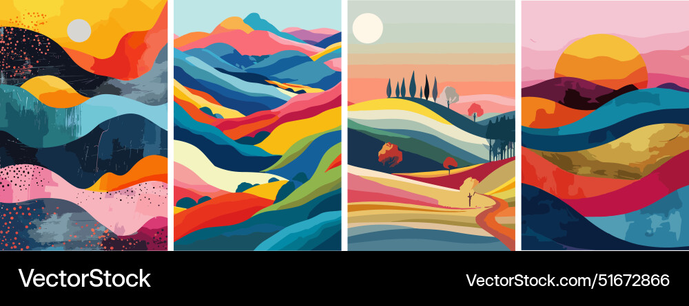 Abstract colorful landscape poster set nature Vector Image