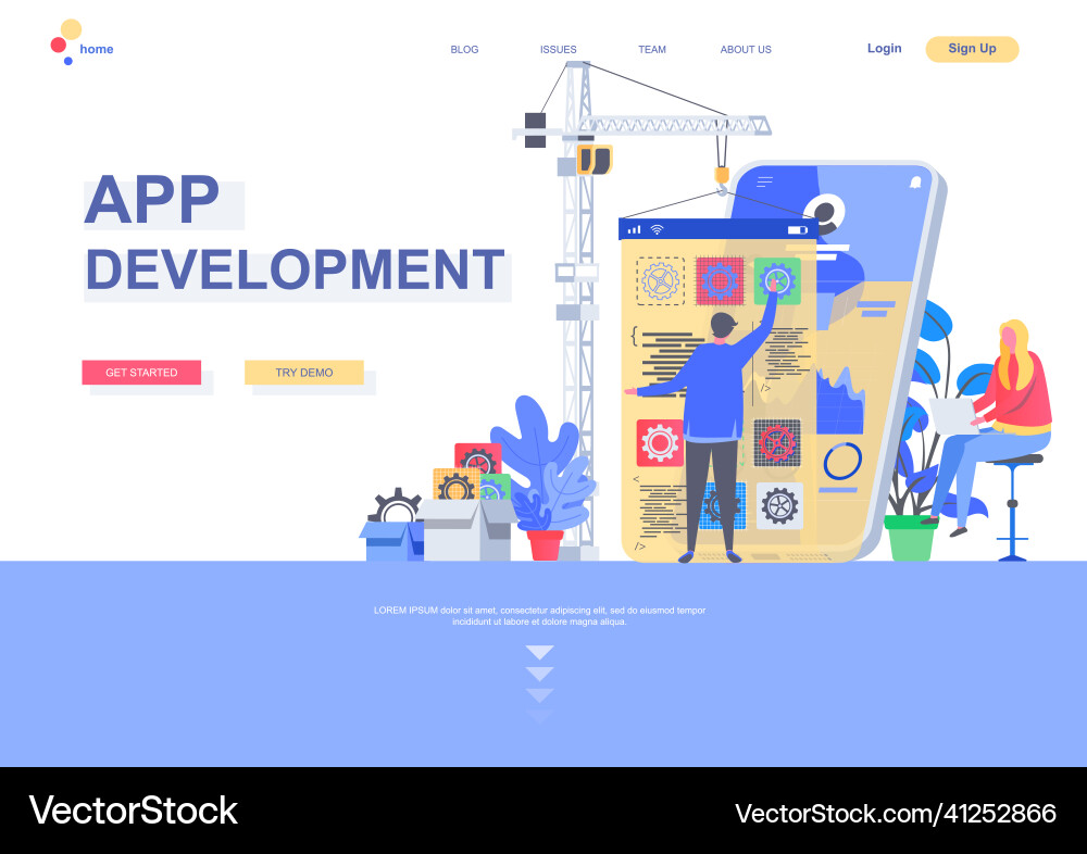 App development flat landing page template Vector Image