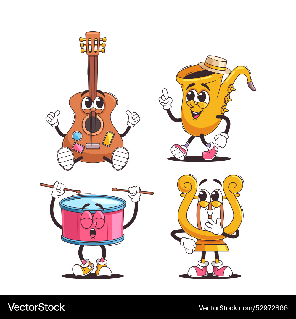 Cheerful musical instruments cartoon characters Vector Image