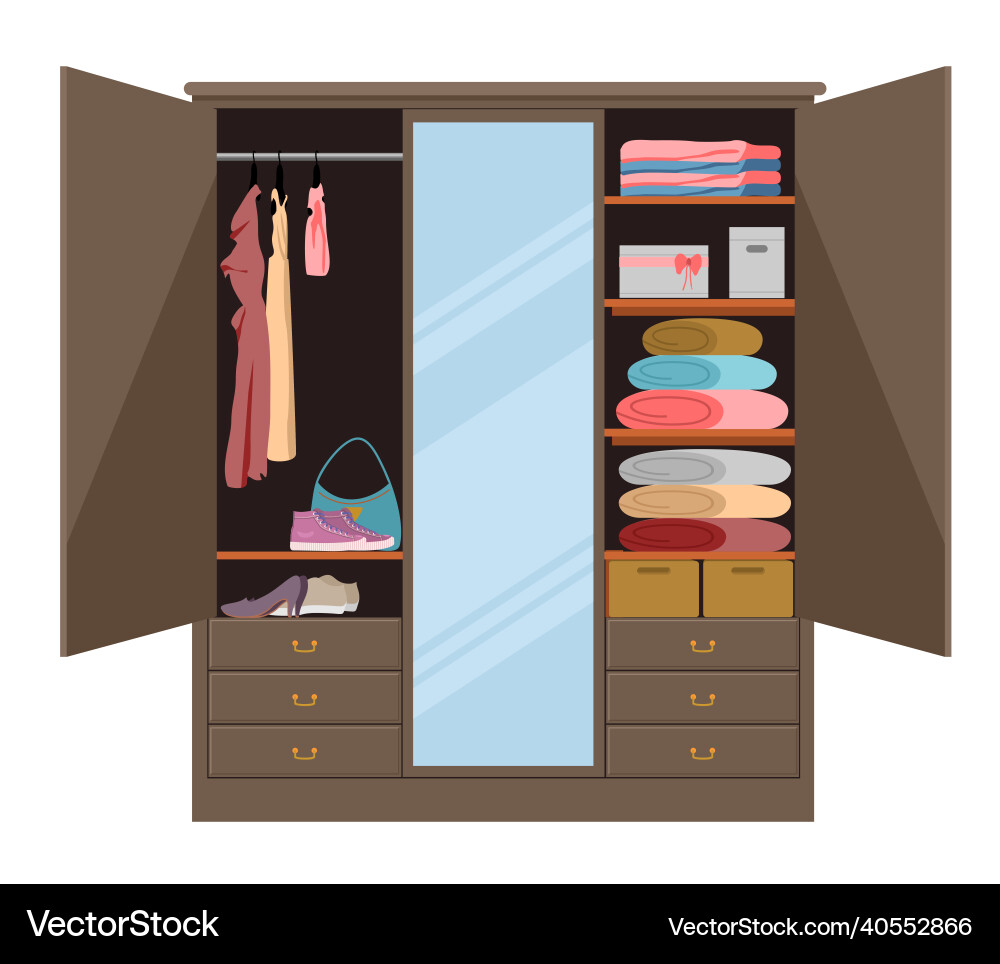 Open wardrobe wooden Royalty Free Vector Image