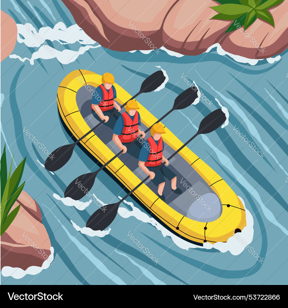 Rafting on river top view Royalty Free Vector Image