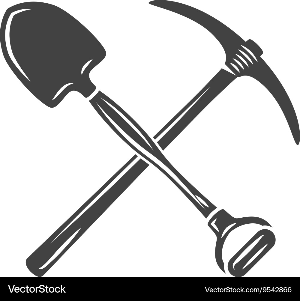 Shovel and pickaxe crossed black on white flat Vector Image