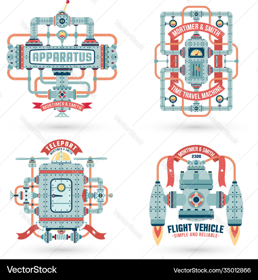 Steampunk logos machinery machines Royalty Free Vector Image