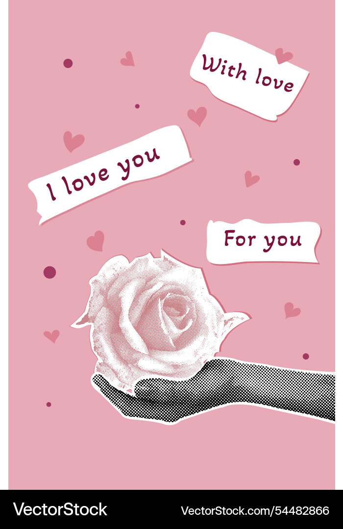 Trendy halftone collage postcard in style Vector Image