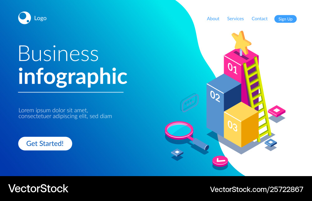 3d Infografik für Web-Template Lupe Lizenzfreier Vektor