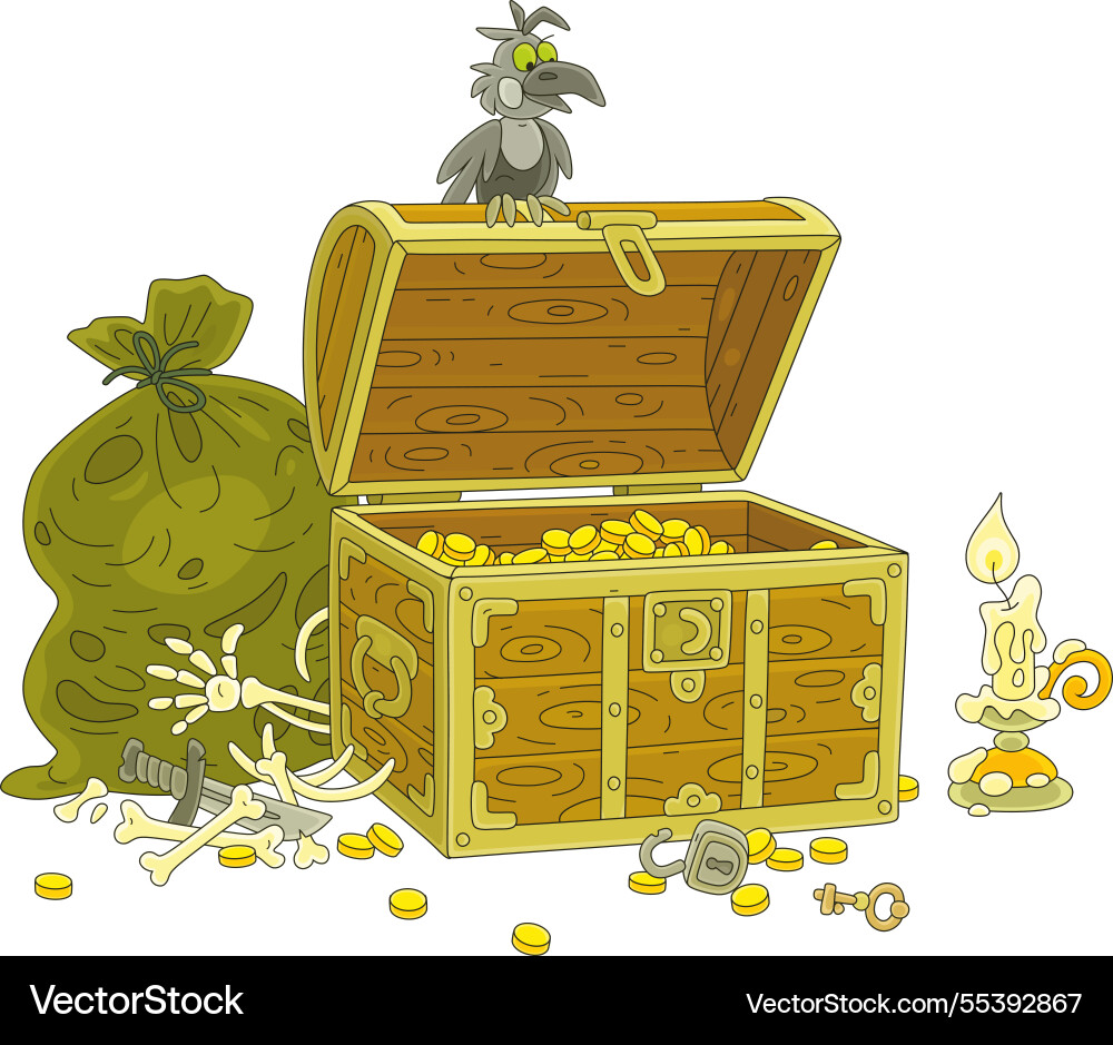 Black crow on a treasure chest Royalty Free Vector Image