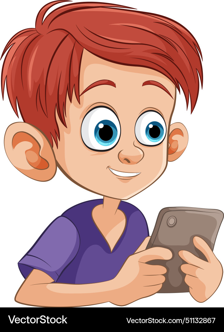 Cartoon of a child using tablet with interest Vector Image