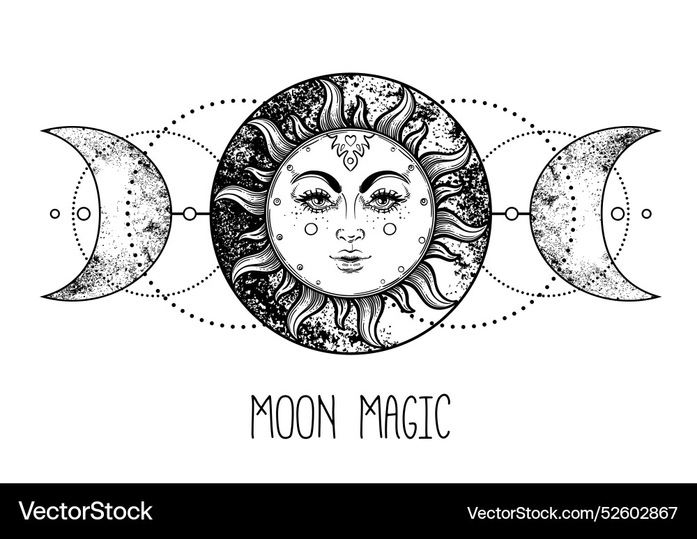 Triple moon pagan wicca moon goddess symbol three Vector Image