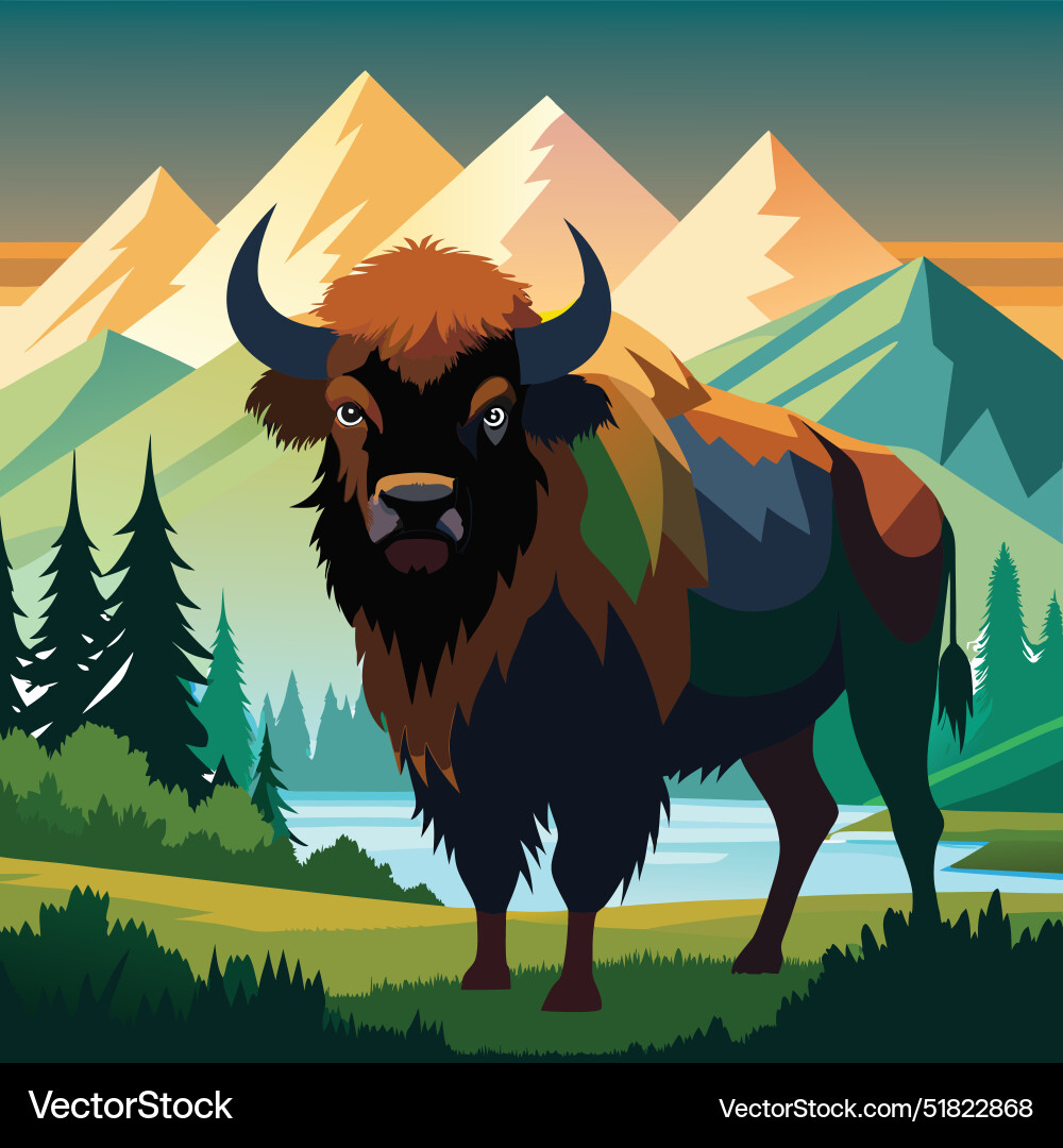 Cartoon scene buffalo Royalty Free Vector Image