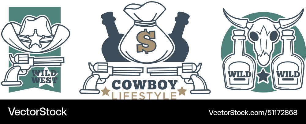 Cowboy themed logo collection Royalty Free Vector Image