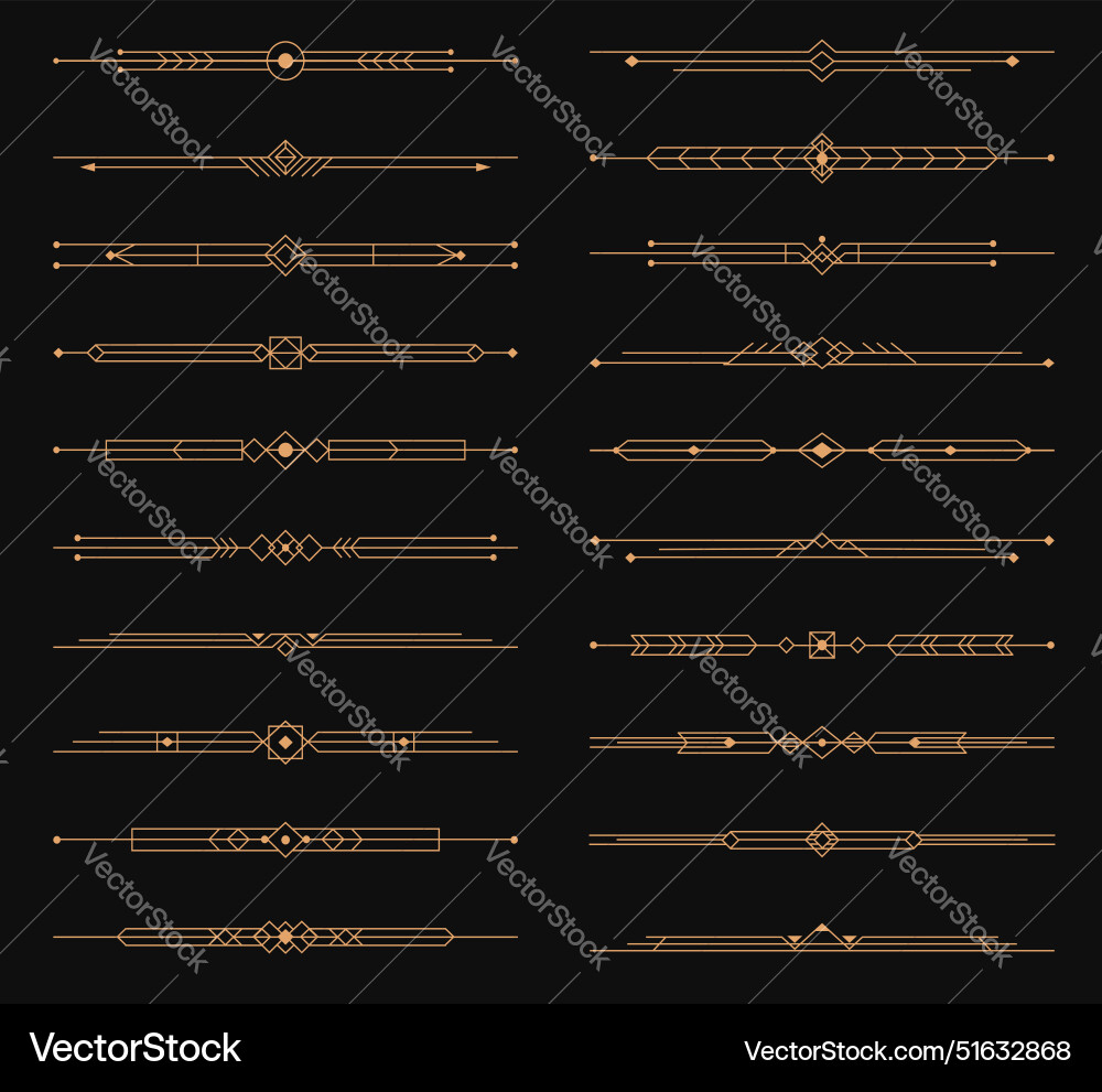 Golden art deco dividers menu border elements Vector Image