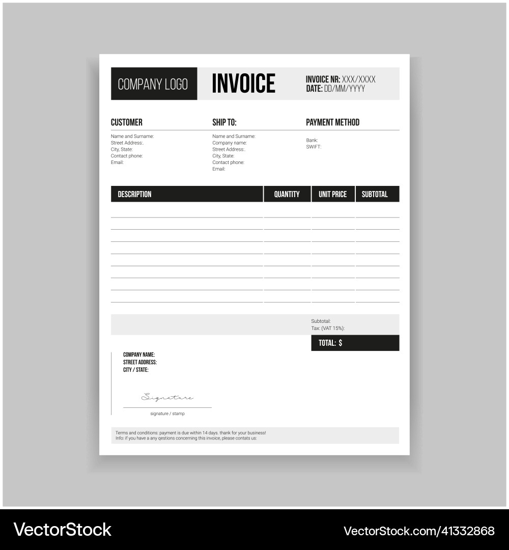 Invoice business paper template Royalty Free Vector Image