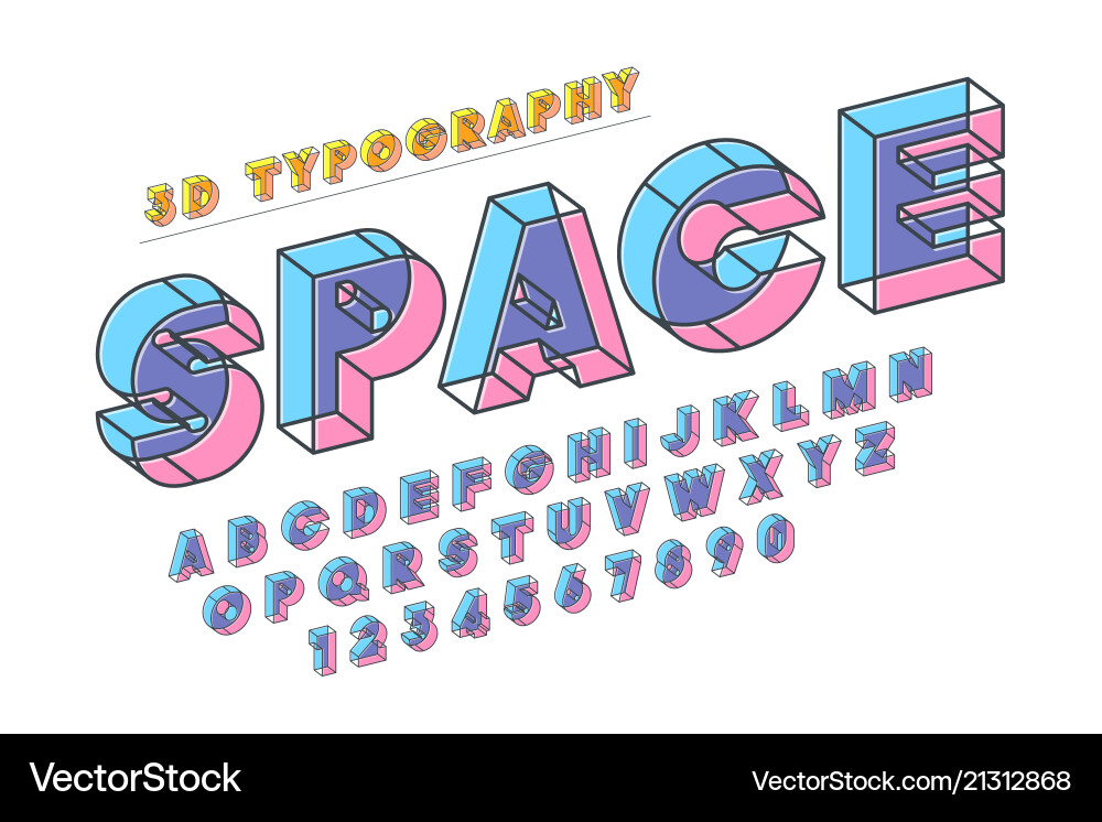 Linear original 3d display font alphabet letters Vector Image