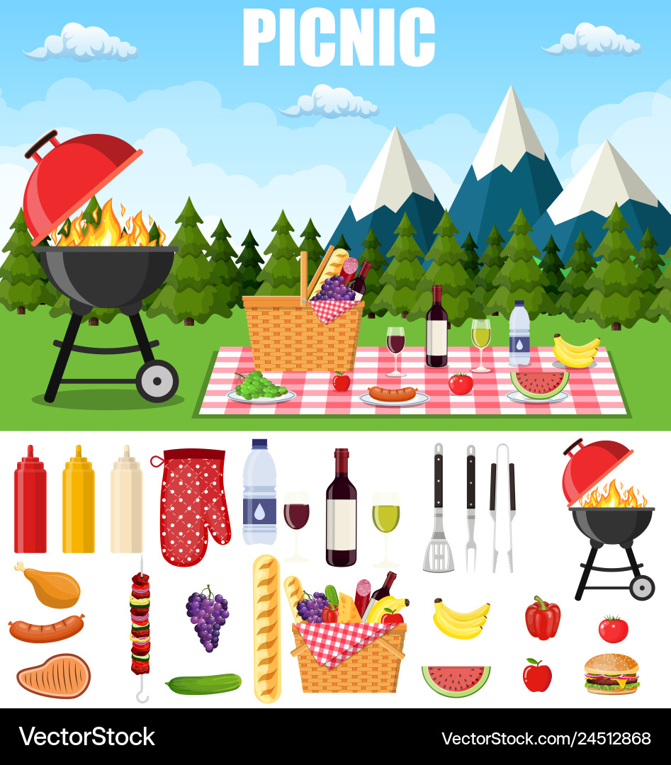 Mountain Summer Picnic Royalty Free Vector Image