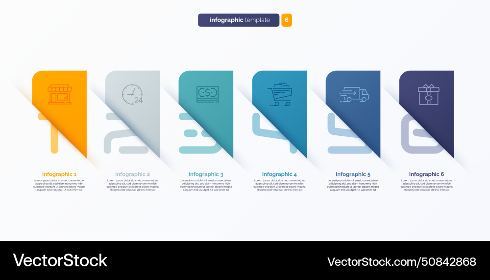 Number infographic template composed of 6 Vector Image