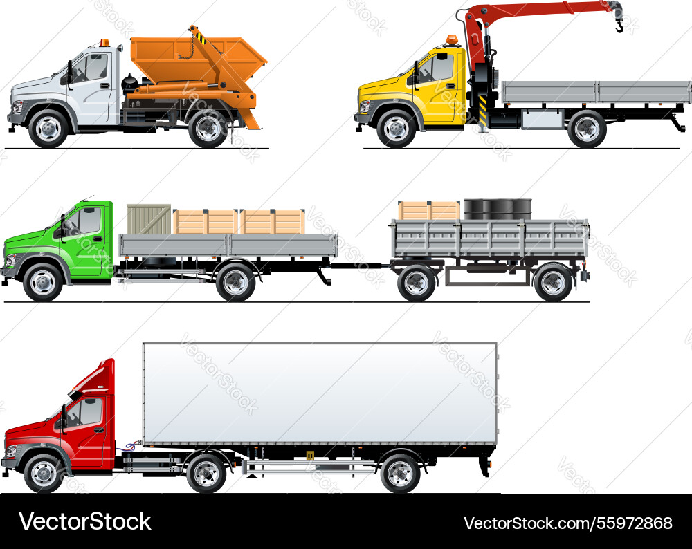 Spec trucks set isolated on white Royalty Free Vector Image