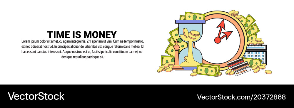 Time is money concept horizontal banner with copy Vector Image