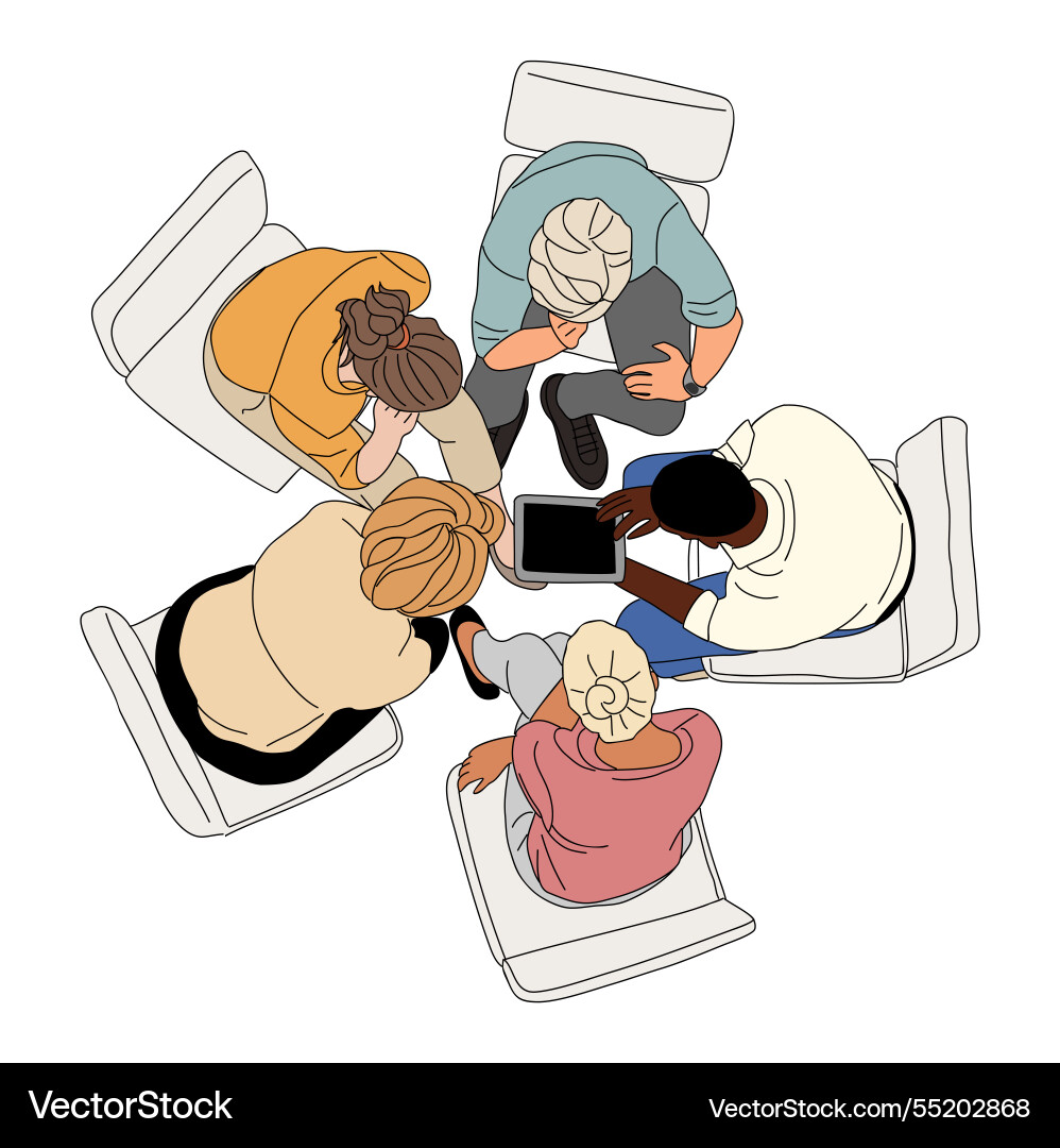 Top view business scene outline drawing Royalty Free Vector