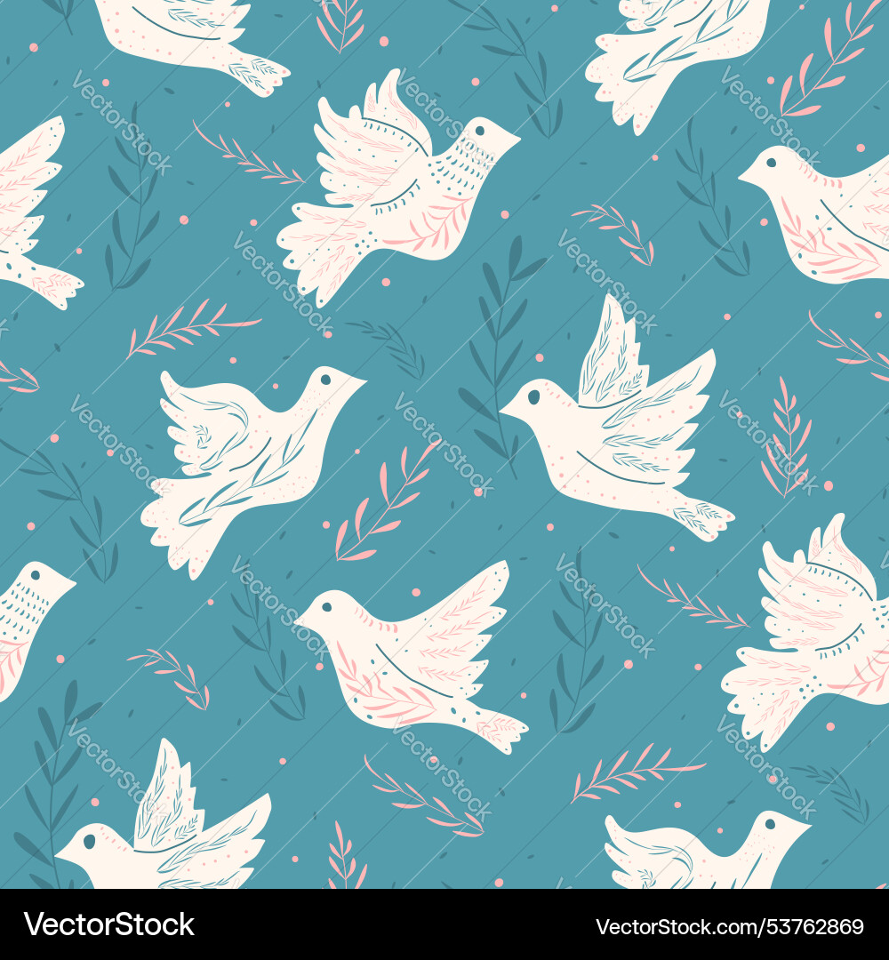 Dove of peace seamless pattern flying pigeon Vector Image