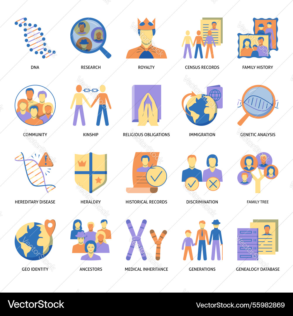 Family tree and ancestry icon set Royalty Free Vector Image