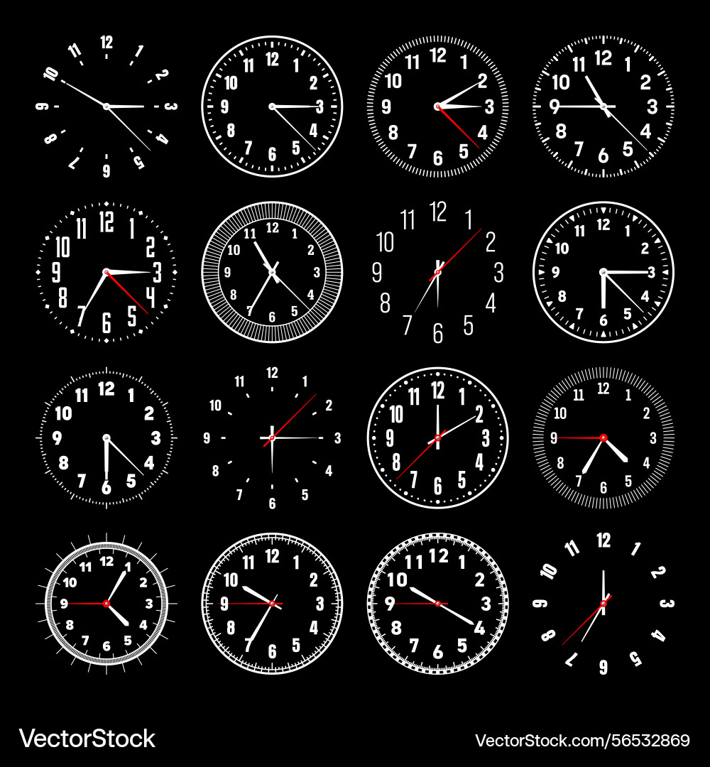 Mechanical clock faces with hands bezel watch Vector Image