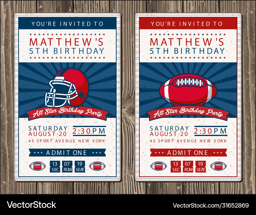 Vertical football invite tickets Royalty Free Vector Image