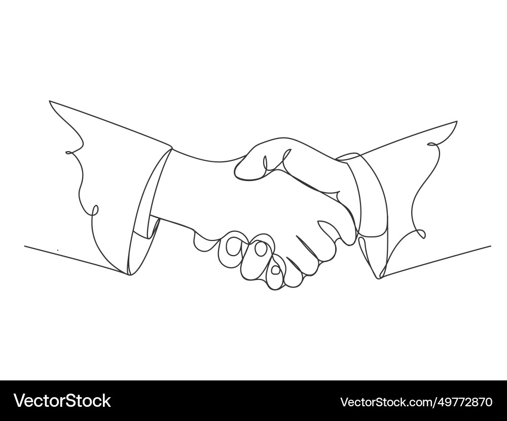 Continuous one line art hand shake shape isolated Vector Image
