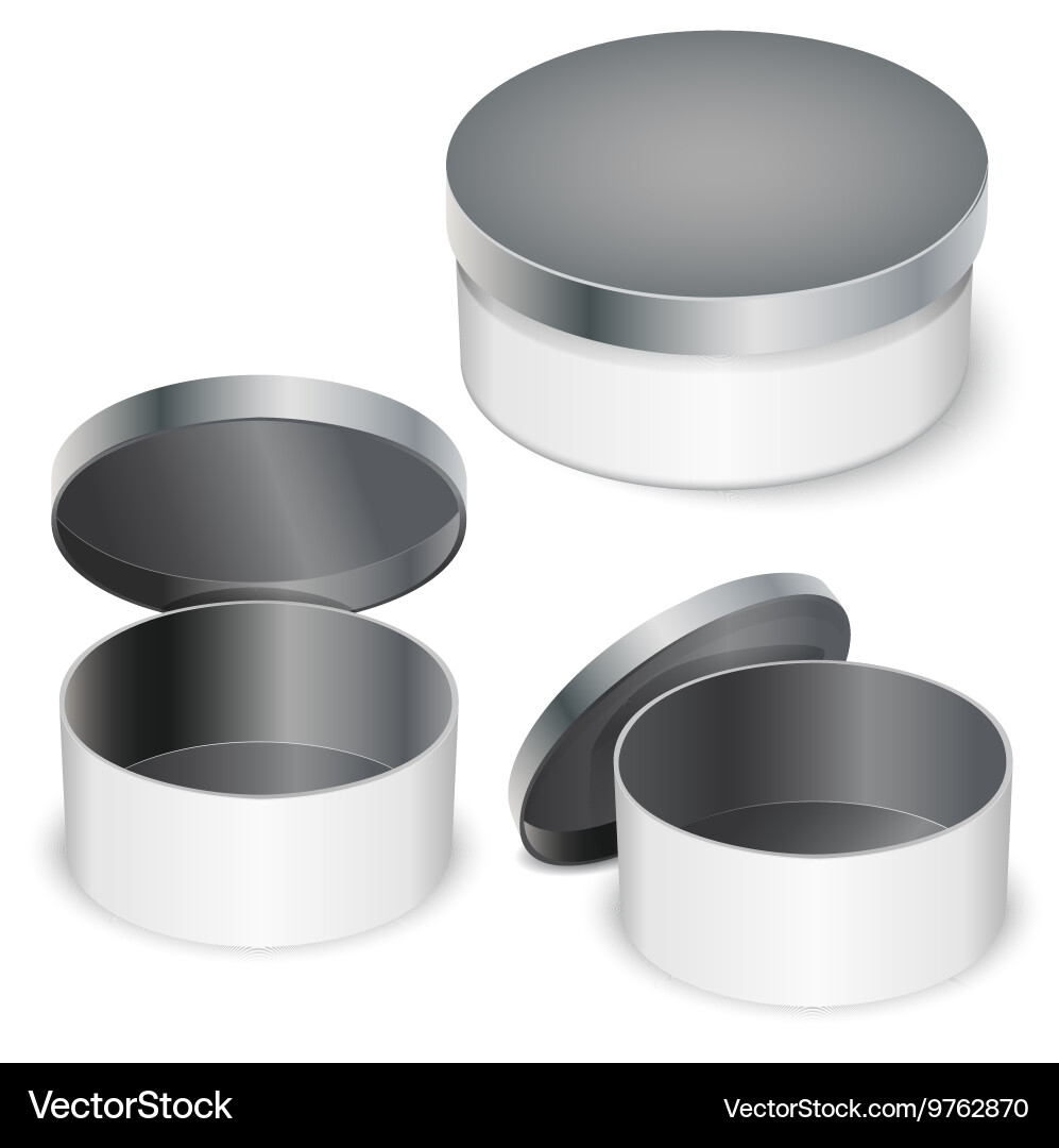 Open round metal box Royalty Free Vector Image