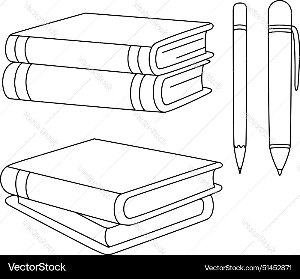 Books and pen isolated on white background Vector Image