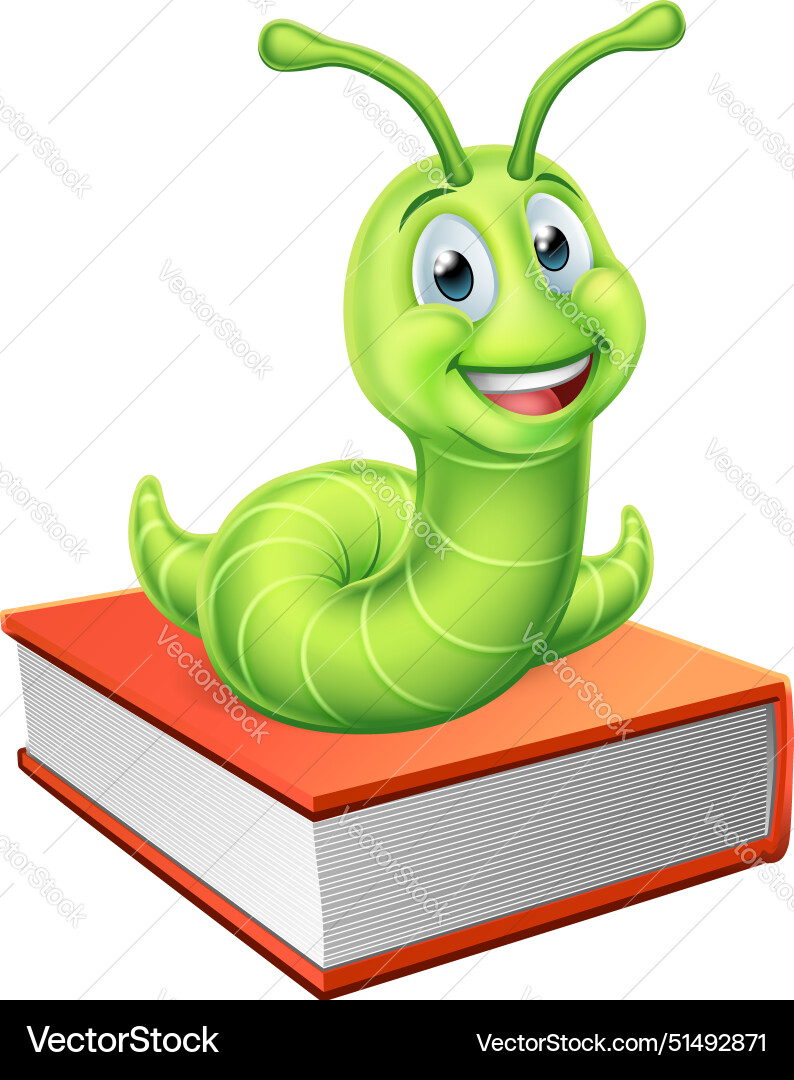 Bookworm caterpillar worm on book Royalty Free Vector Image