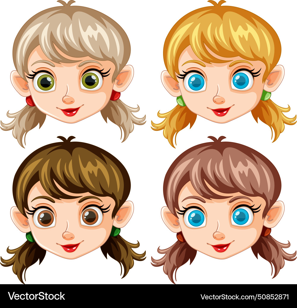 Four cartoon female faces with different Vector Image