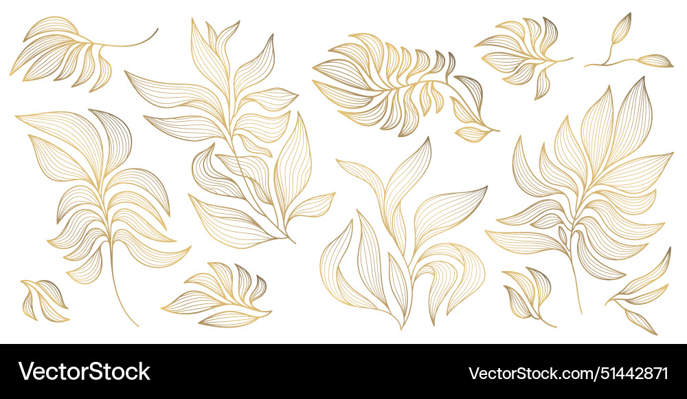 Gold Wavy Leaf Set Royalty Free Vector Image - VectorStock