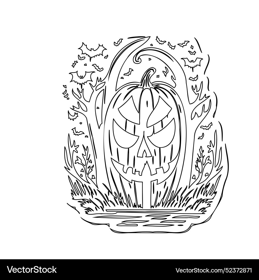 Grave halloween scary outline sketch Royalty Free Vector